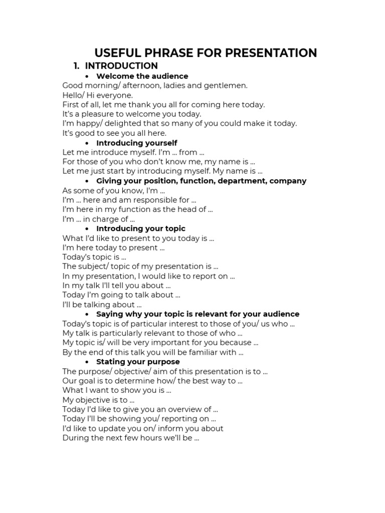 Useful Phrase For Presentation Pdf
