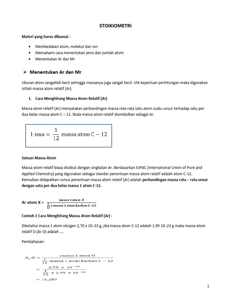 Ar dan Mr dalam Stoikiometri Kimia | PDF