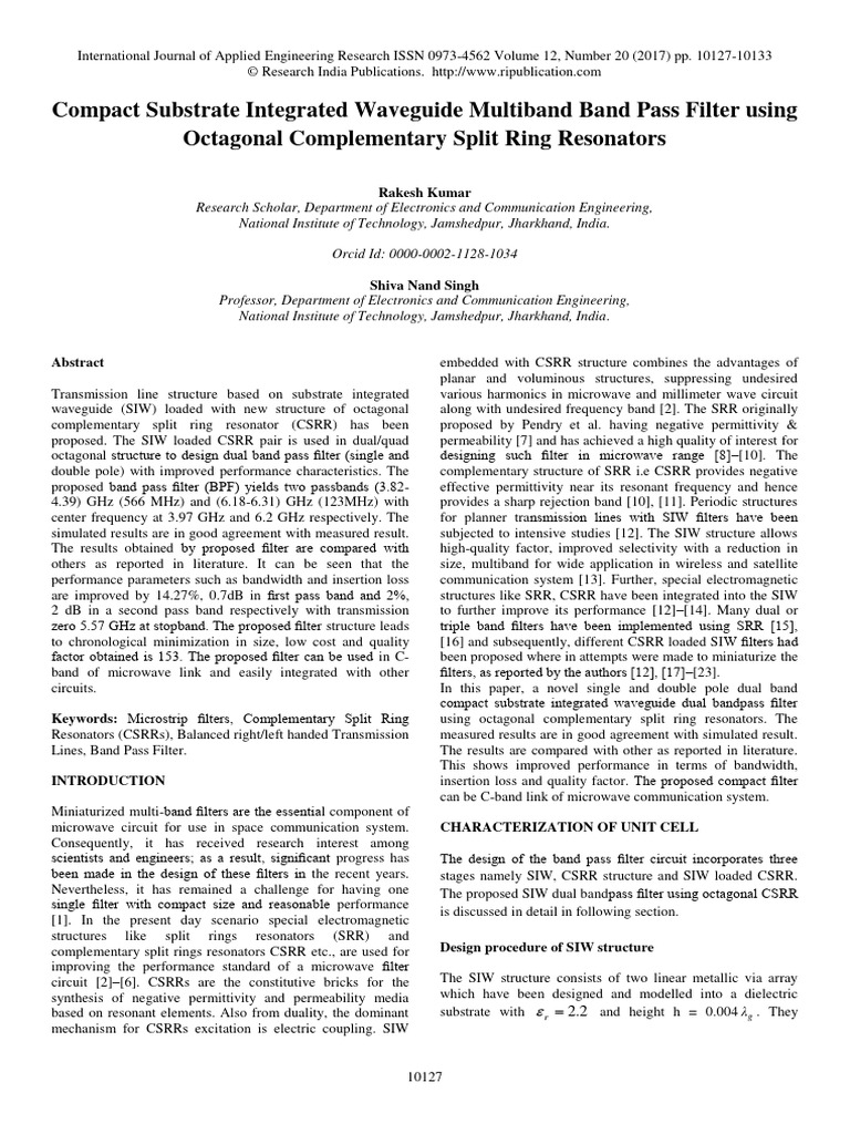 Compact Substrate Integrated Waveguide Multiband Band Pass Filter Using | PDF | Electromagnetic ...