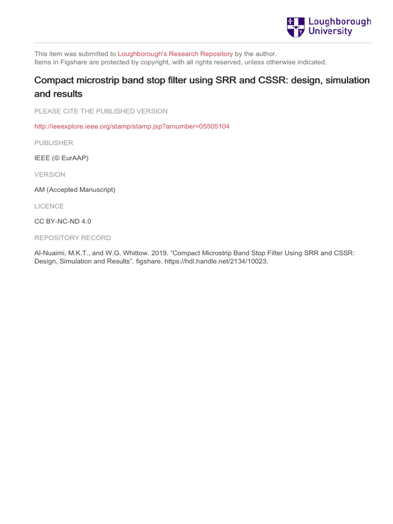 Compact Microstrip Band Stop Filter Using SRR and CSRR Simulation and ...