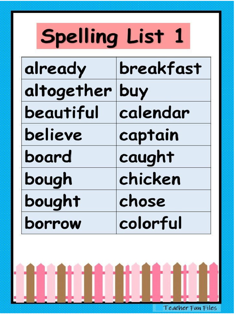 Msword Spelling List 1 | PDF