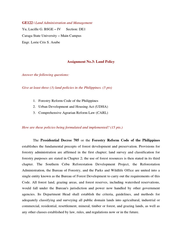 Yu - Lucille - GE 122 - Assignment No.3 | PDF | Forestry | Economies