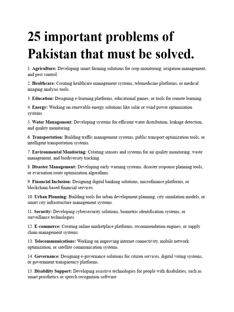 25 Important Issues or Problems For The Development of Pakistan | PDF ...