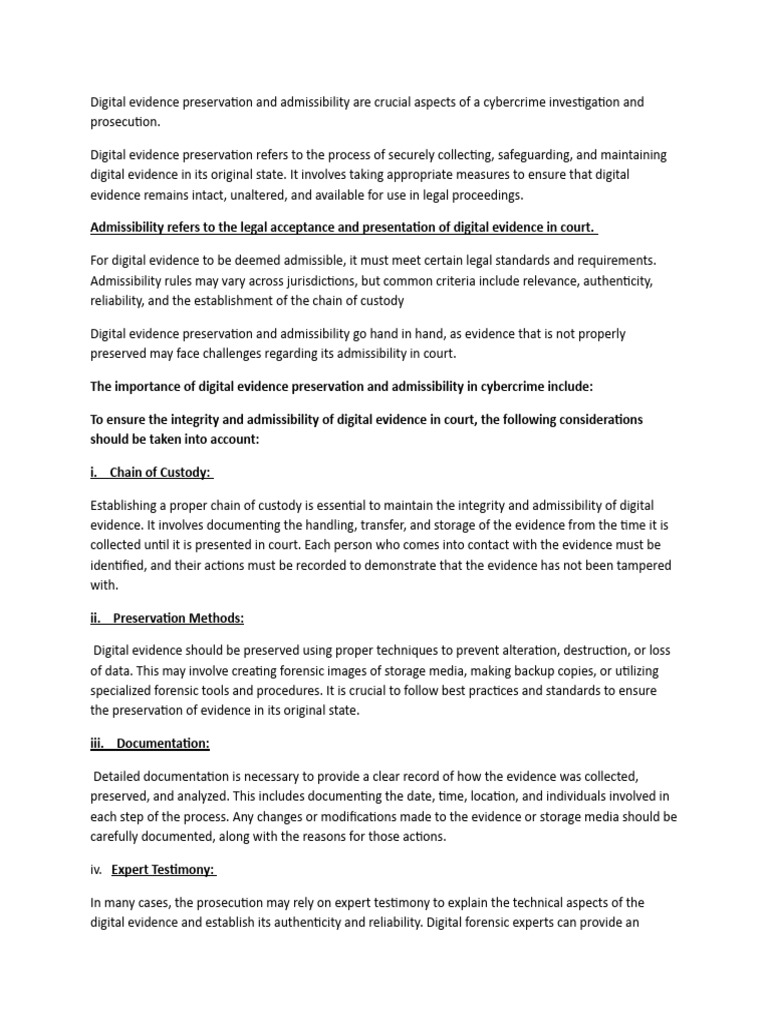 Digital Evidence Preservation and Admissibility | PDF | Admissible ...