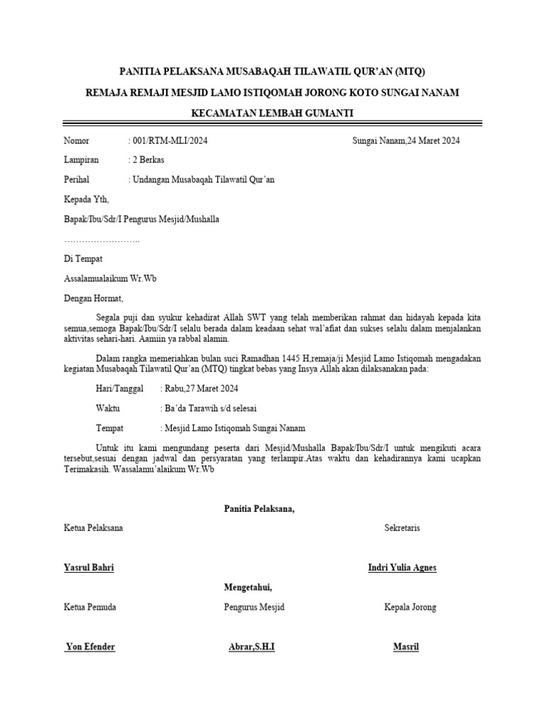 Undangan MTQ 1 | PDF