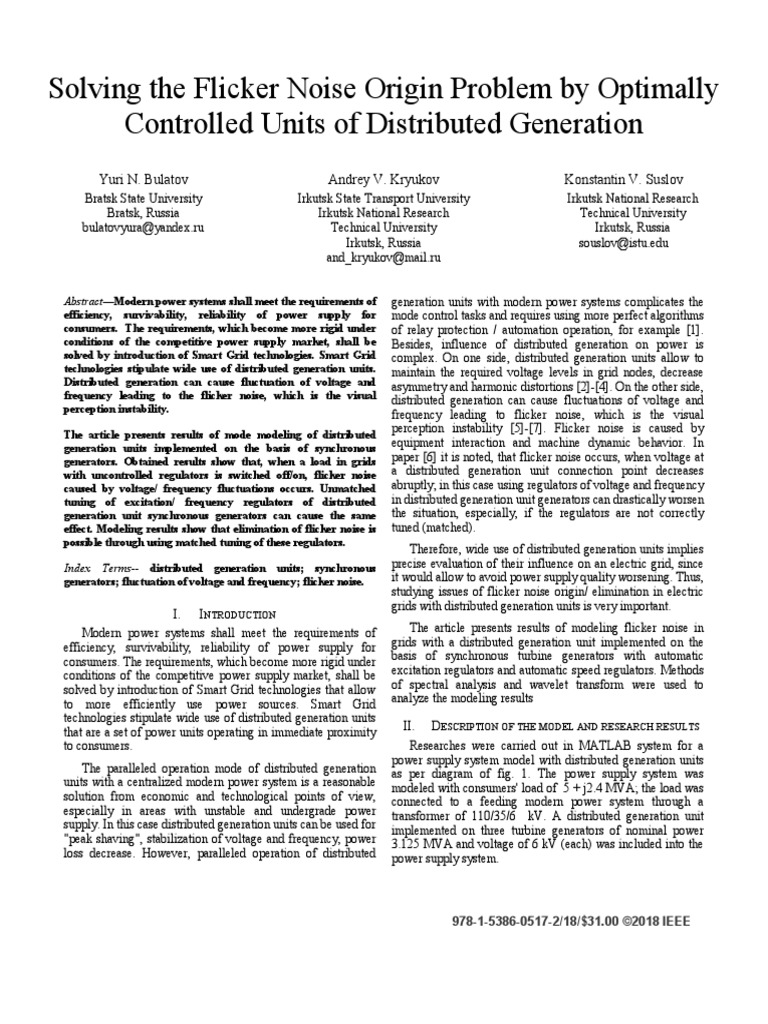 Solving the Flicker Noise Origin Problem by Optimally | PDF | Distributed Generation ...