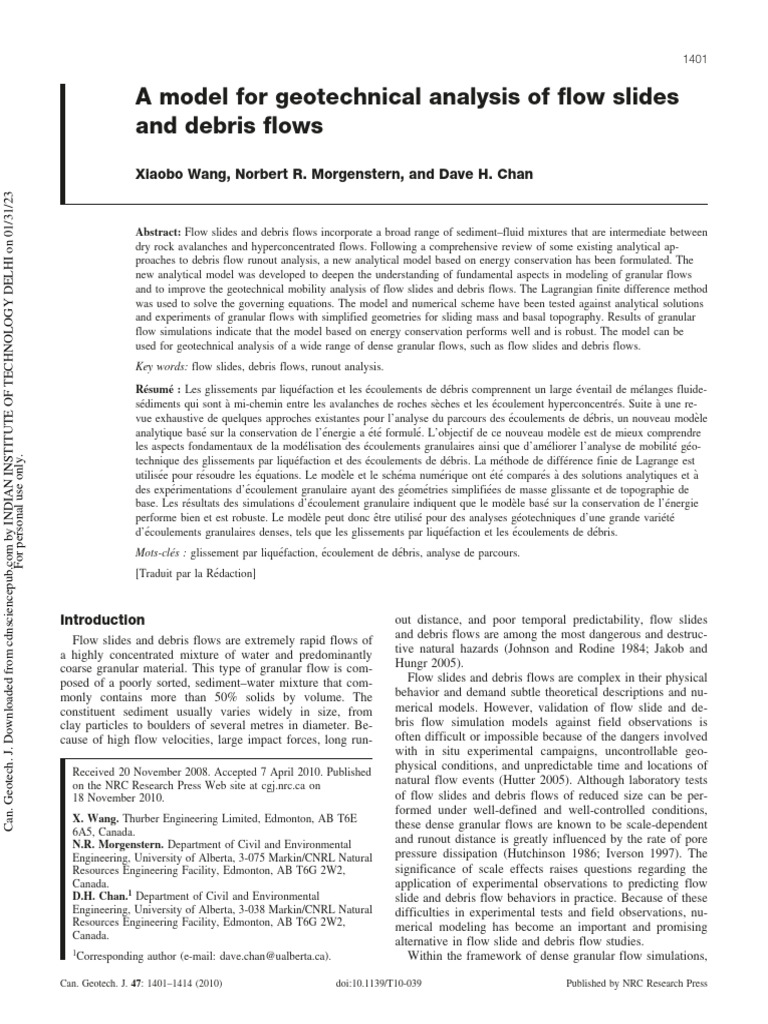 A Model For Geotechnical Analysis of Flow Slides | PDF | Force | Friction