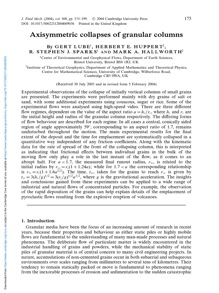 Axisymmetric Collapses of Granular Columns | PDF | Classical Mechanics | Mechanics