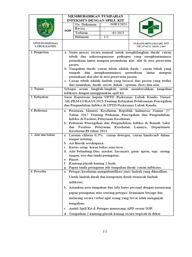SOP Spill Kit | PDF | Pengembangan Diri | Kesehatan Holistik