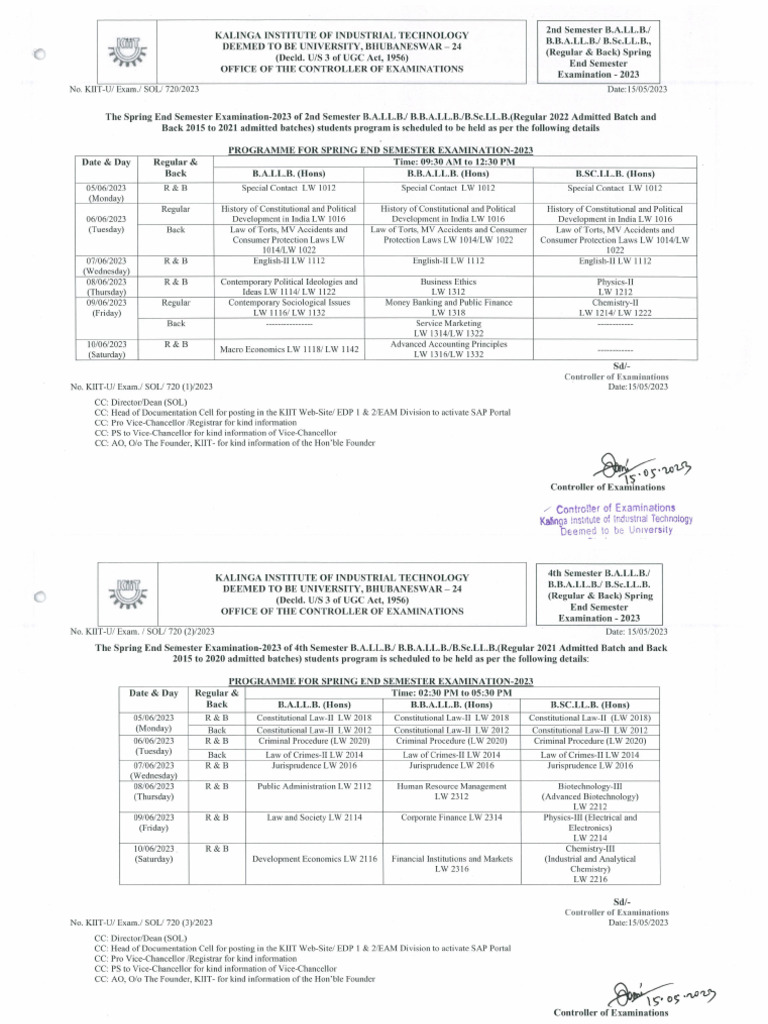 Schedules of LLB, LLM & PH.D | PDF