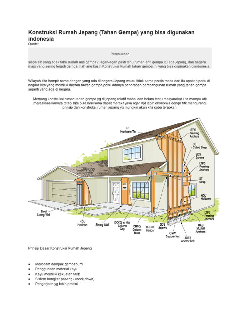 Konstruksi Rumah Tahan Gempa Jepang | PDF