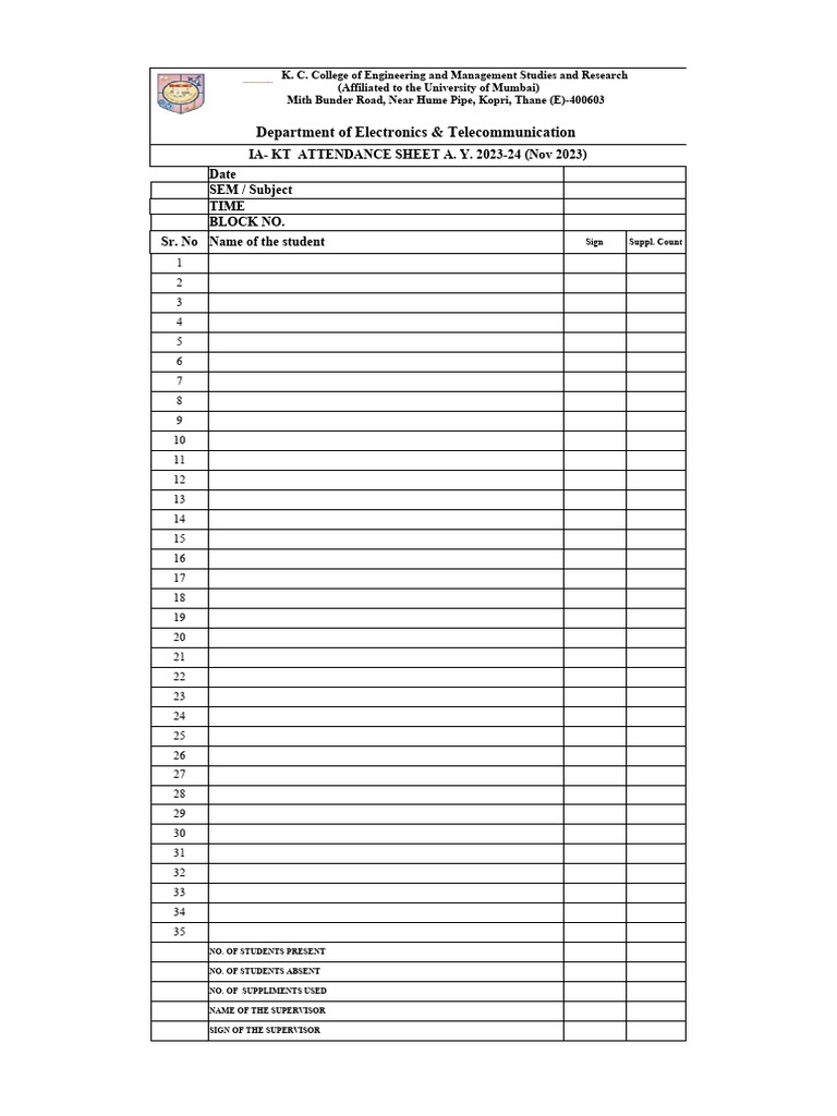 IA - Attendance Sheet - II | PDF