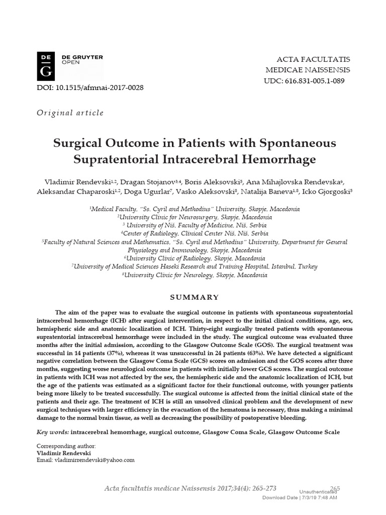 (Acta Facultatis Medicae Naissensis) Surgical Outcome in Patients With Spontaneous ...