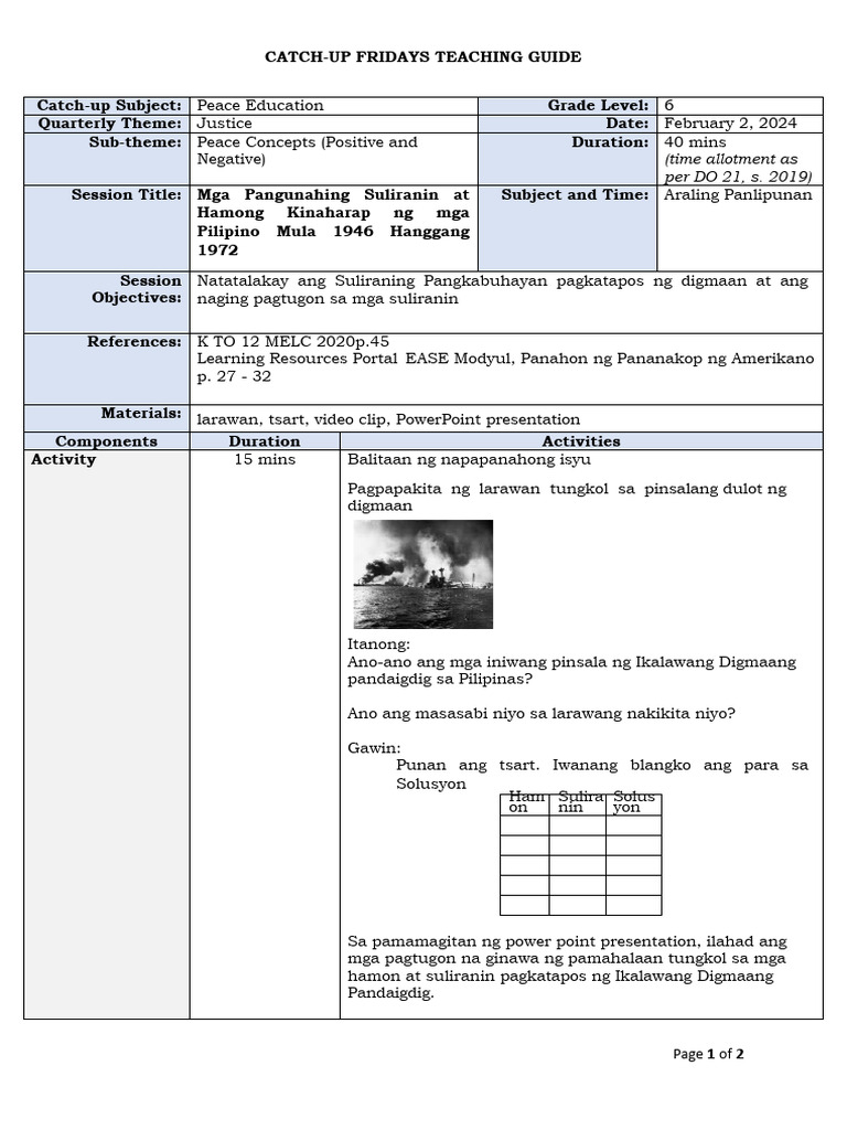 Teaching Guide Catchup AP Peace Ed Grade | PDF