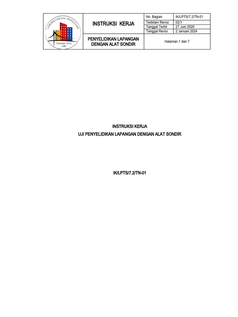 TN-01 (Uji Penyelidikan Lapangan Dengan Alat Sondir) Ok | PDF