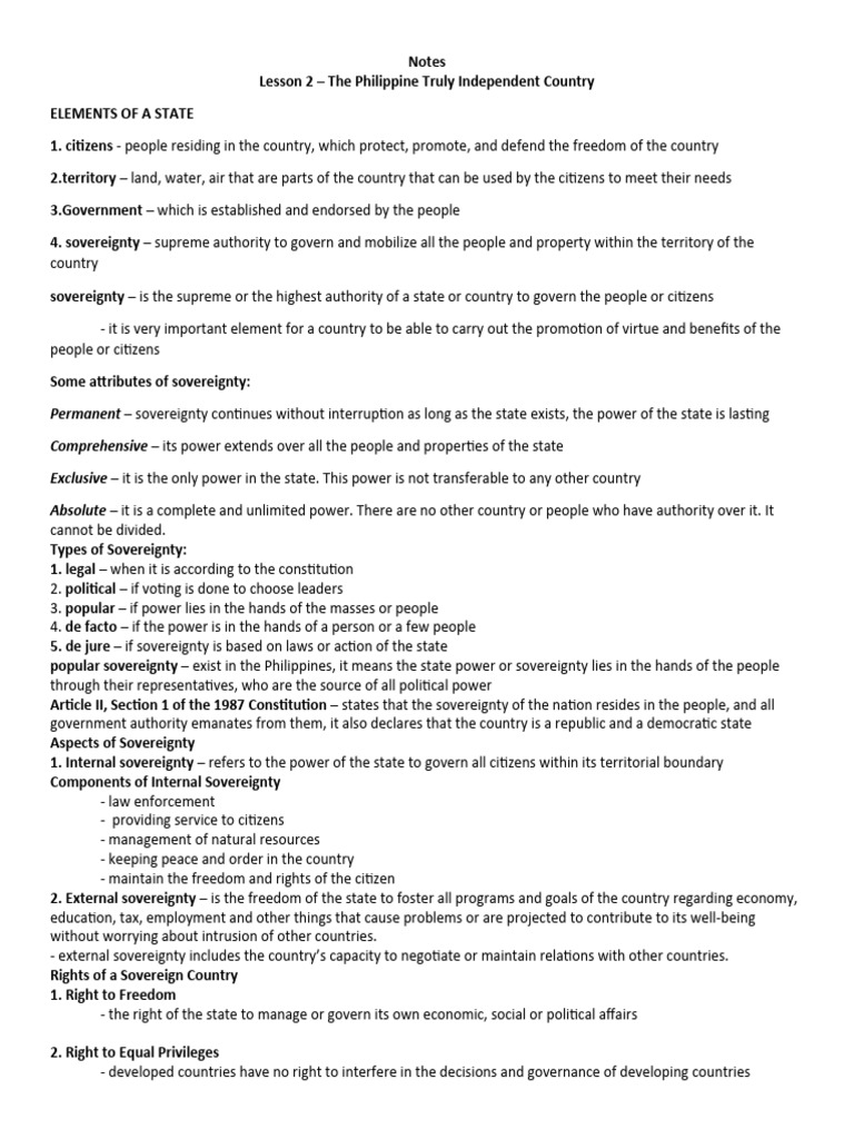 AP 6 Notes Lesson 2 | PDF | Sovereignty | State (Polity)
