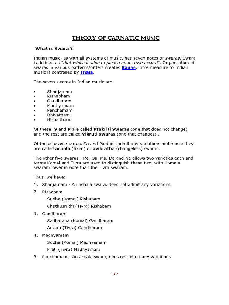 Theory of Carnatic Music | PDF | Classical And Art Music Traditions ...