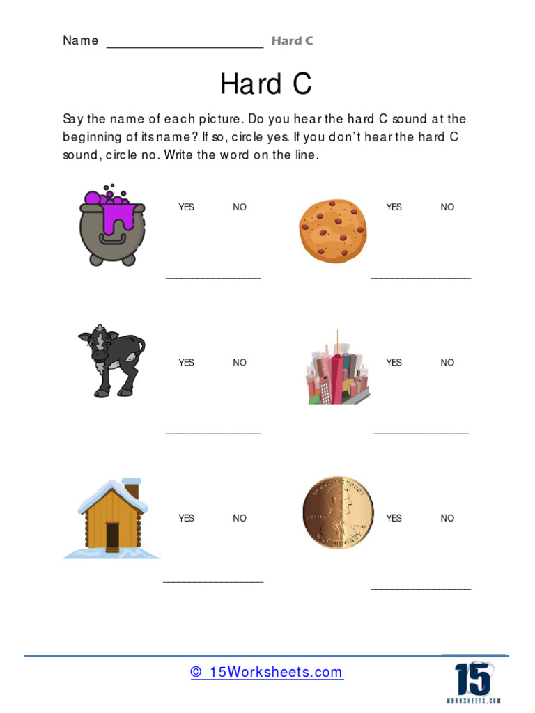 Hard C Sound Worksheet for Kids | PDF