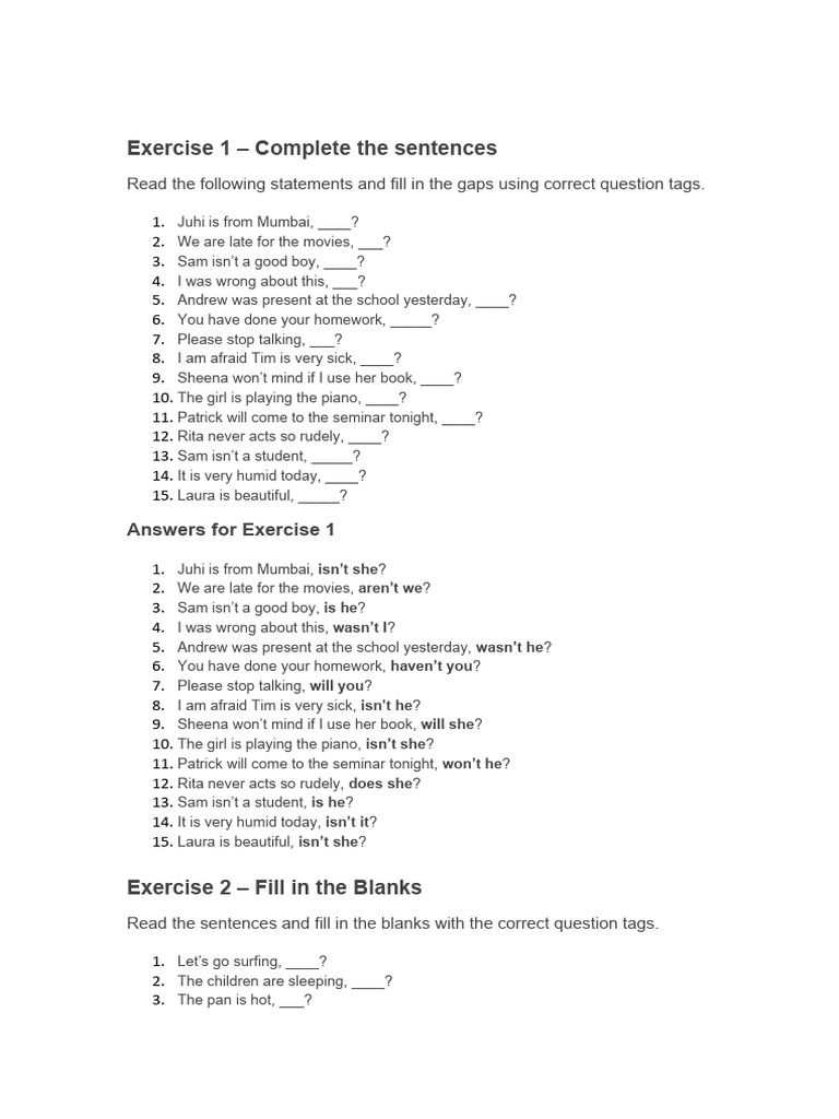 Question Tag-Worksheet | PDF