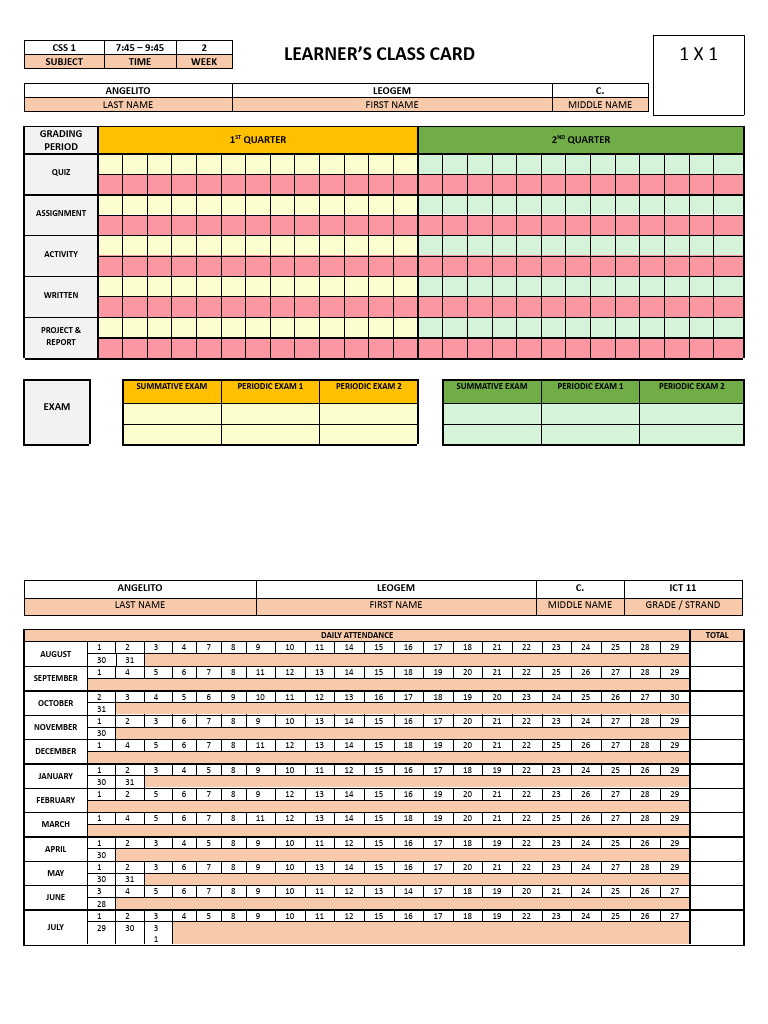 Learner's Class Card | PDF | Educational Technology | Educational Personnel