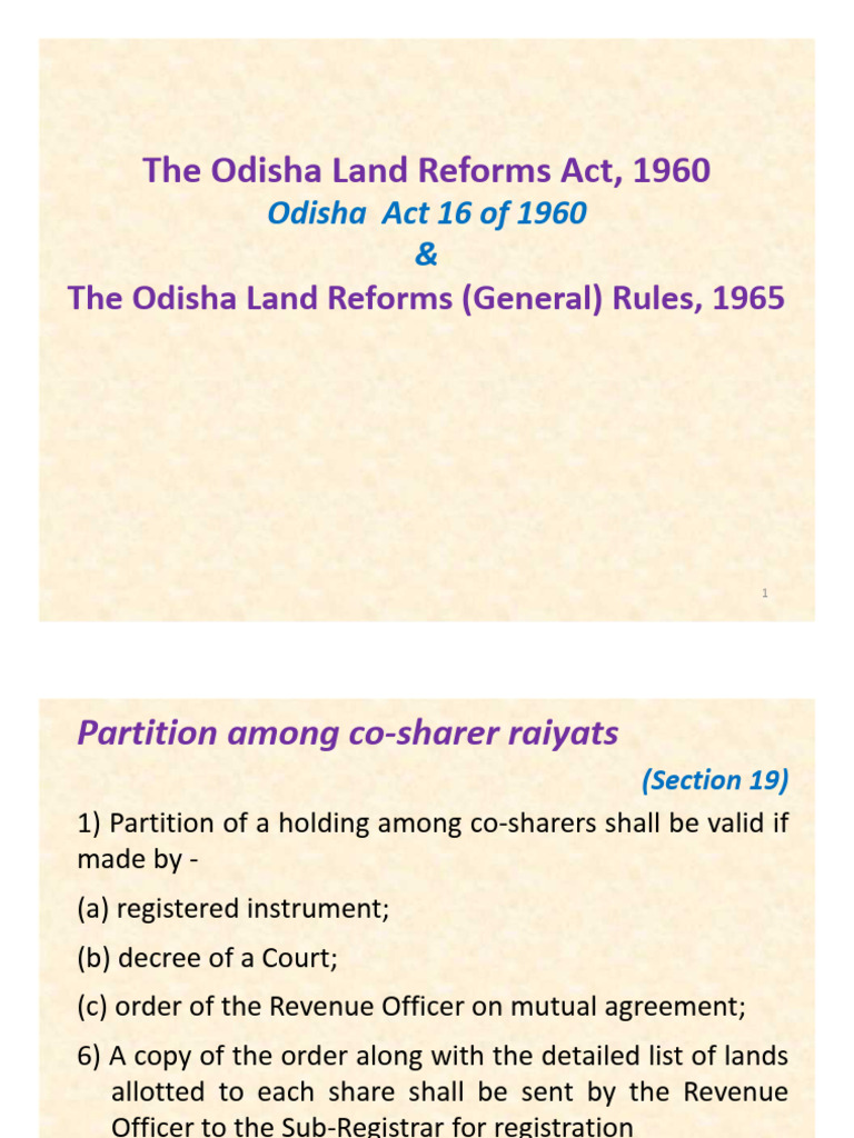 Odisha Land Reforms Overview | PDF | Common Law | Private Law