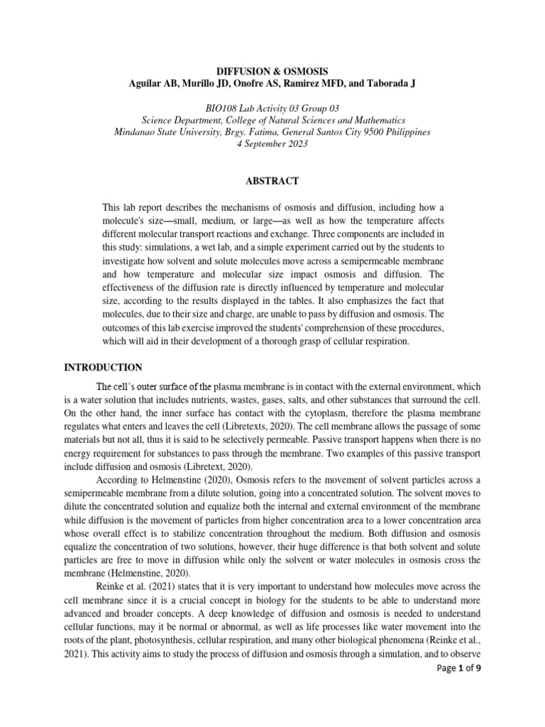 Effects of Size on Diffusion & Osmosis | PDF | Osmosis | Diffusion