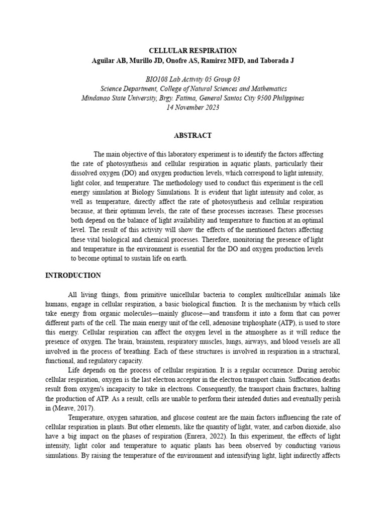 BIO108 Grp3 Lab5 Report PDF | PDF | Photosynthesis | Cellular Respiration