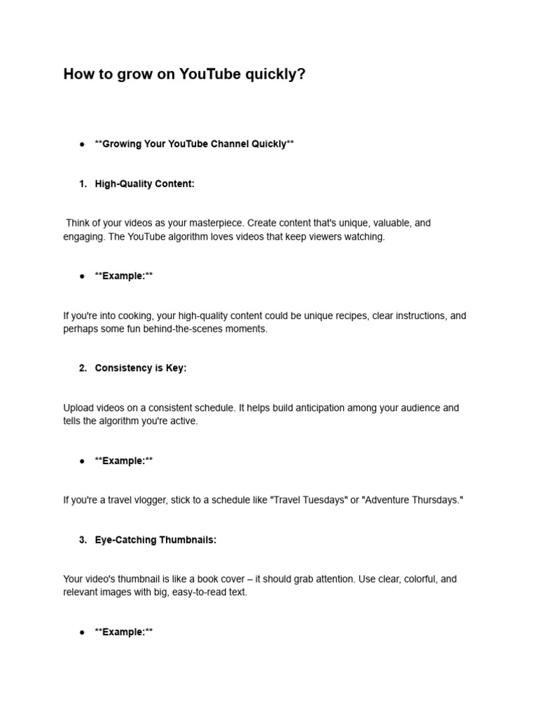 Quick Tips to Grow Your YouTube Channel | PDF | Search Engine ...