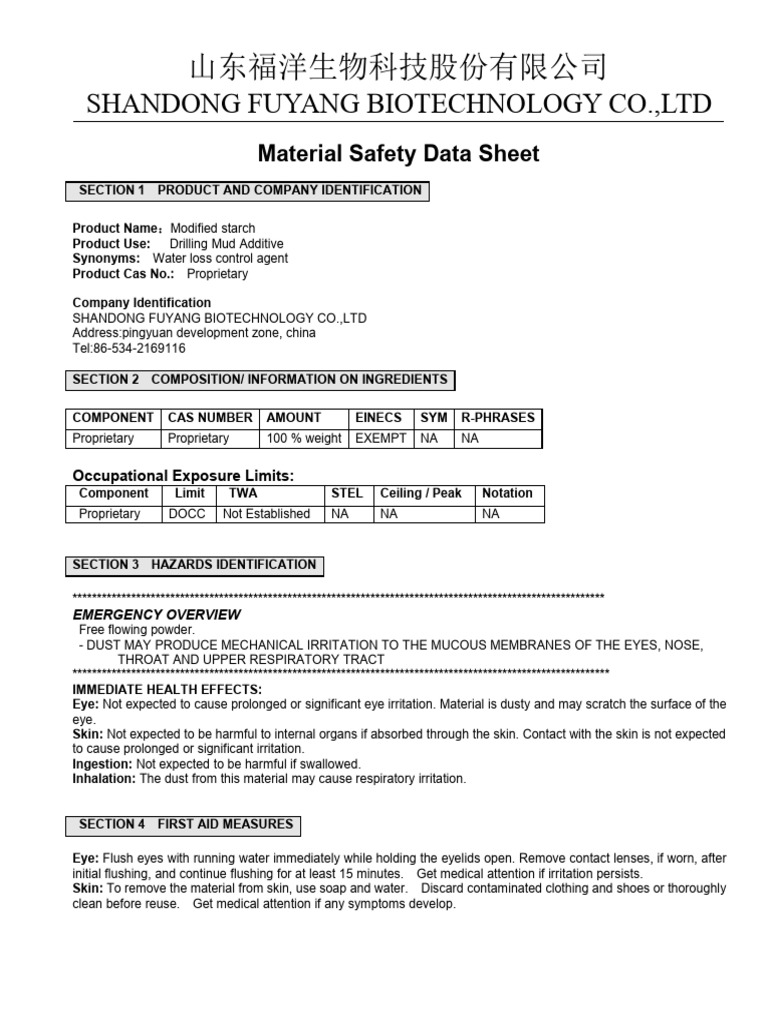 modified starch MSDS | PDF | Dangerous Goods | Personal Protective Equipment