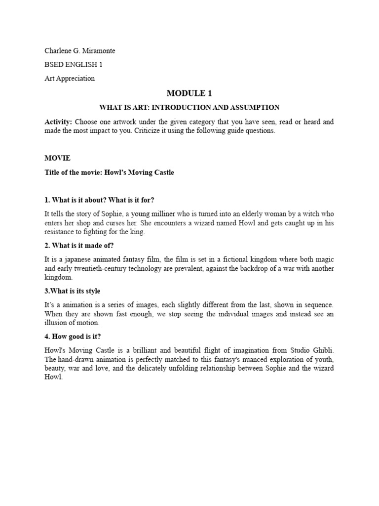 Art Appreciation Worksheets Overview | PDF | Dances | Experience