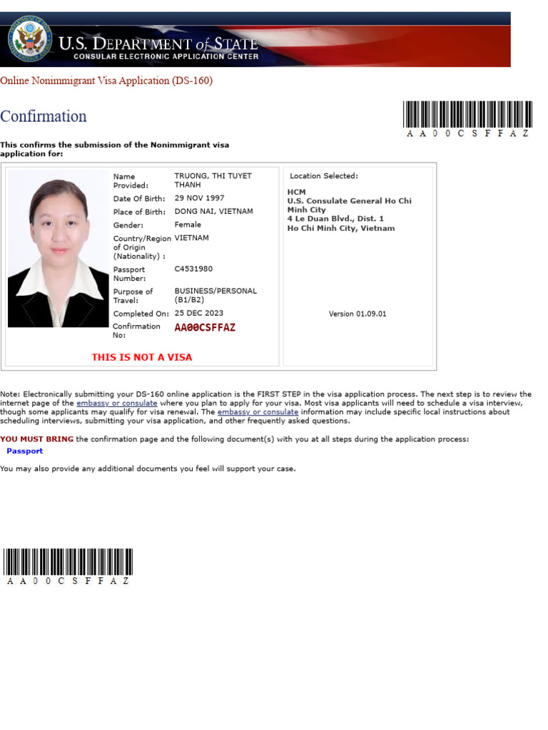 Nonimmigrant Visa - Confirmation Page | PDF | Travel Visa | Fingerprint