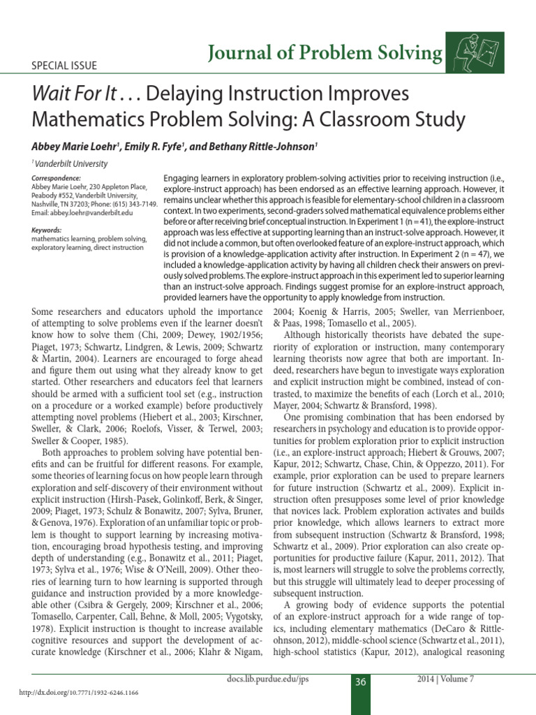 Delaying Instruction Improves Mathematics Problem Solving | PDF | Logistic Regression | Learning