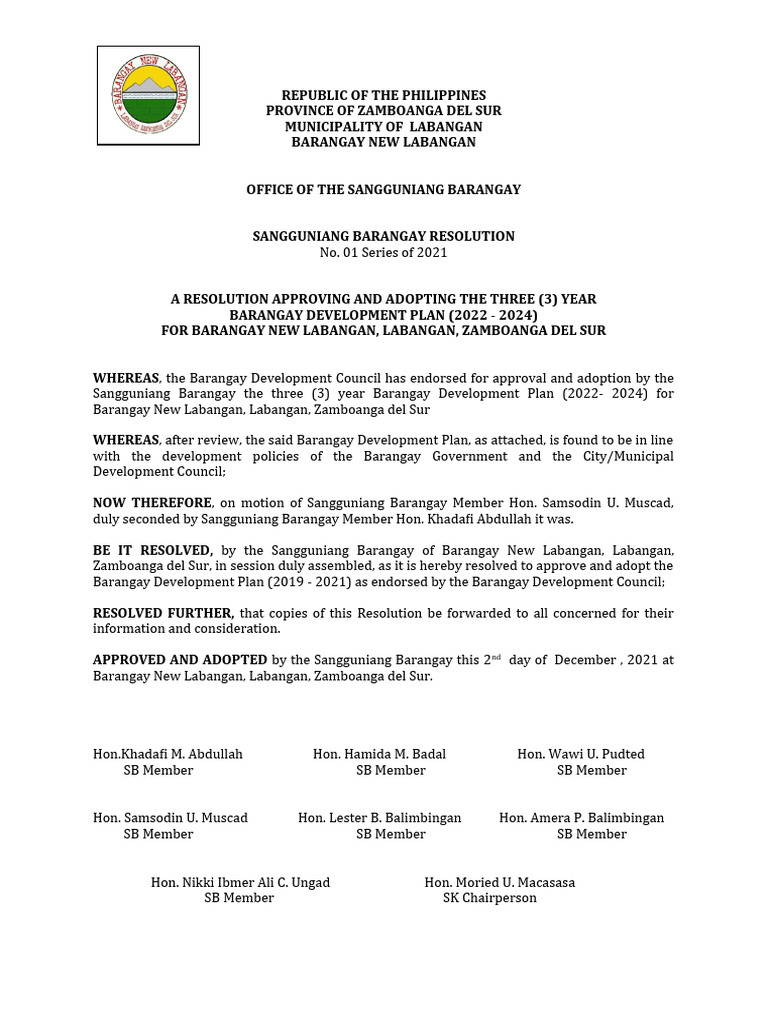 SB Resolution Adopting the BDP | PDF