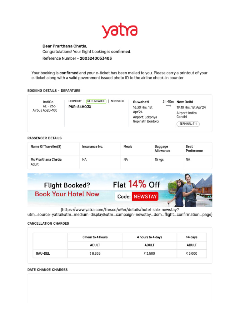 Yatra.com _ Flight Booking Confirmation | PDF | Airport | Airlines