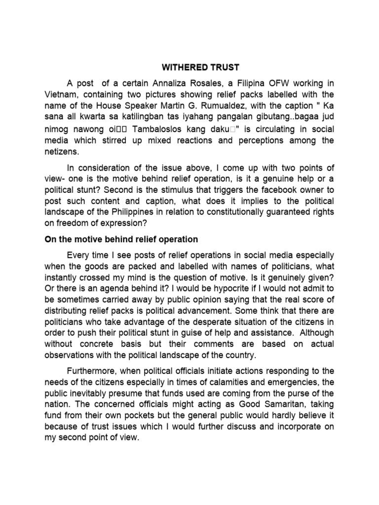 Withered Trust - Think Piece | PDF | Social Psychology