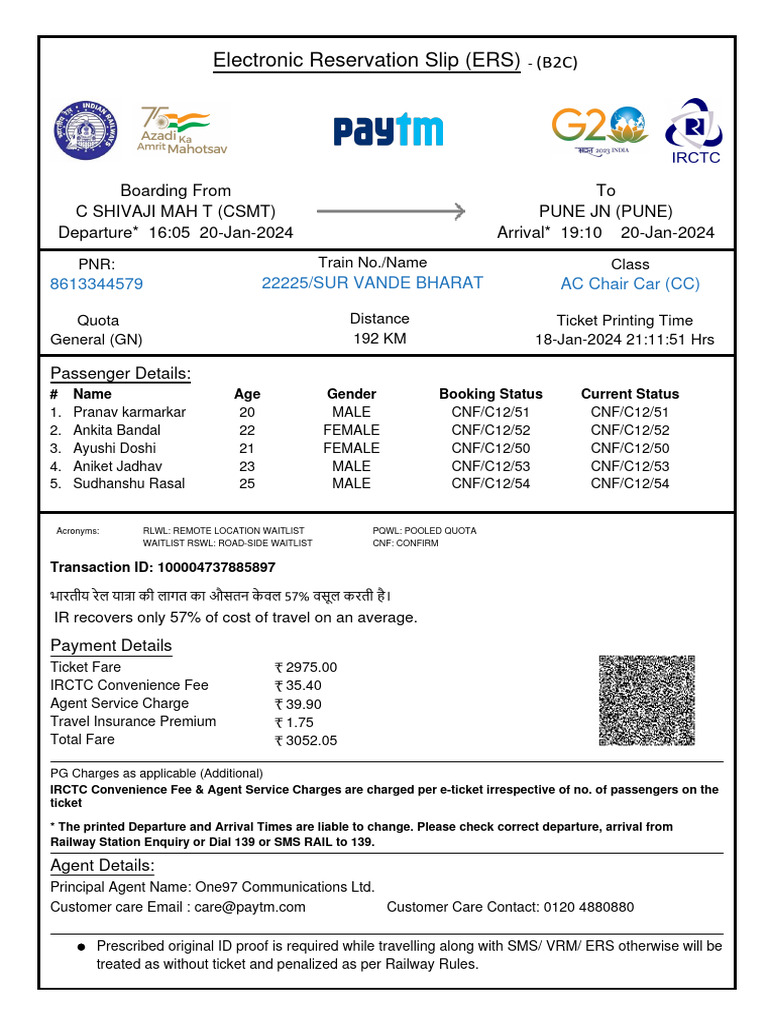 Vande Bharat Ticket | PDF | Identity Document