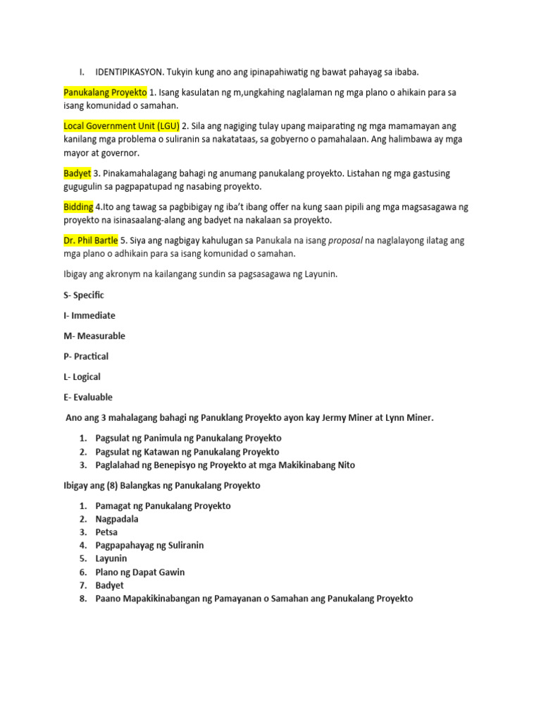 SHS Quiz (Panukala) | PDF