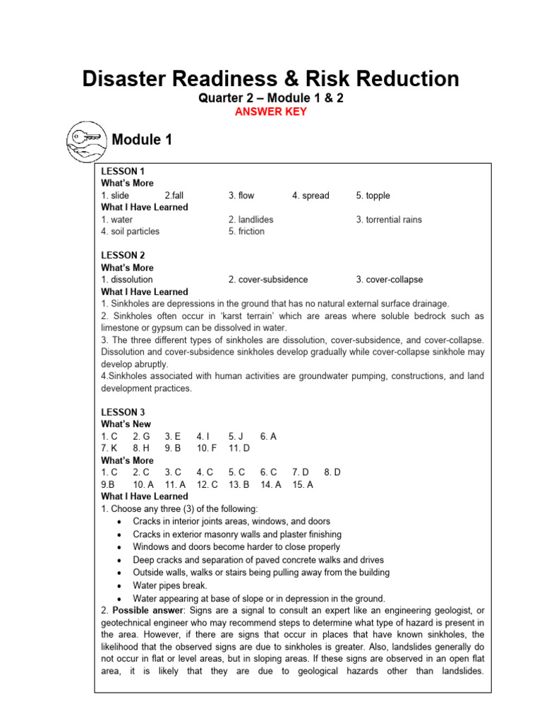 DRRR_Q2_Mod1-2_Answer-Key | PDF | Sinkhole | Earth Sciences