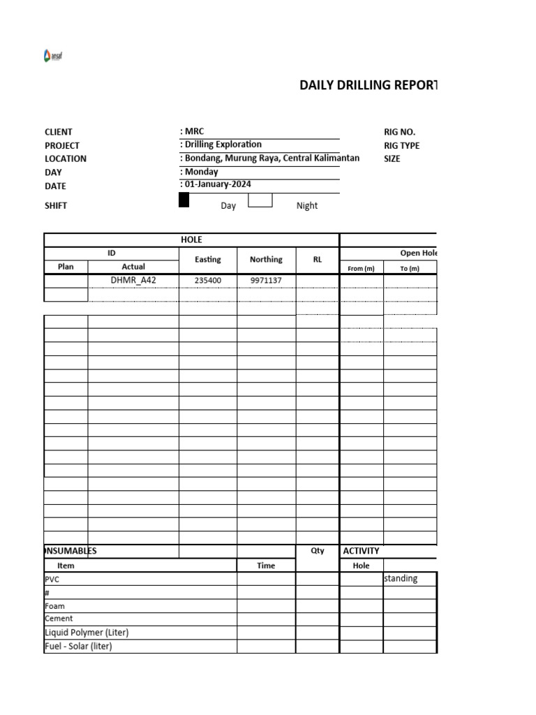 DDR Rig 01 Jan 2024 MRC Bondang | PDF | Oil Well | Foam