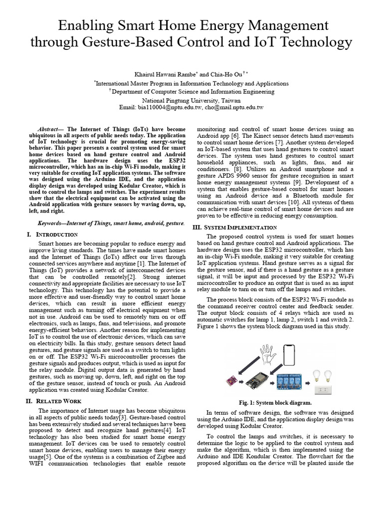 Enabling Smart Home Energy Management Through Gesture-Based Control and Iot Technology | PDF ...