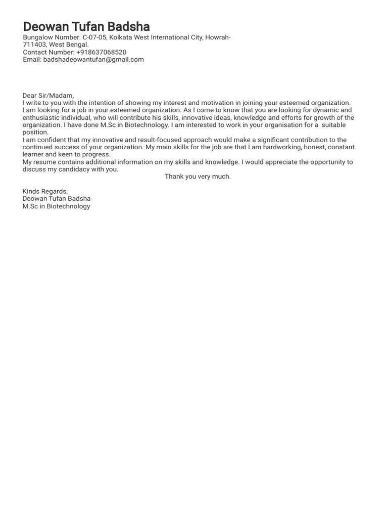 CV & Cover Letter - DTB | PDF | Biotechnology | Biology