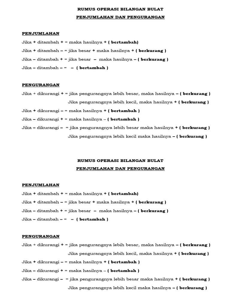 Rumus Operasi Bilangan Bulat | PDF