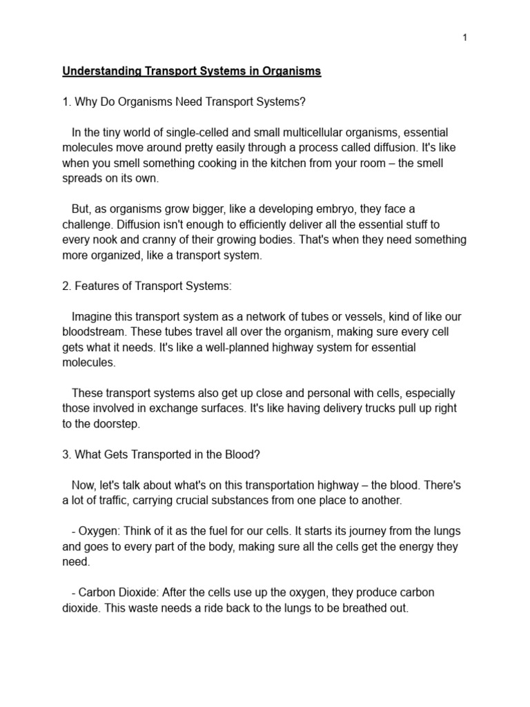 Organism Transport Systems Explained | PDF | Atrium (Heart) | Heart