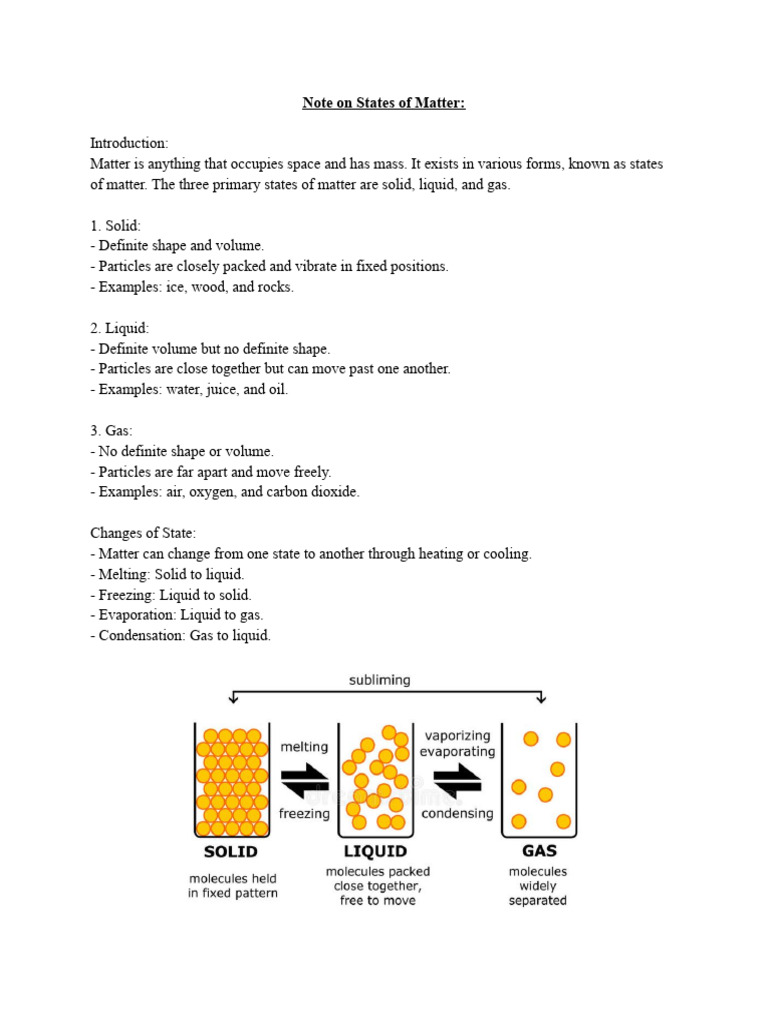 Note On States of Matter | PDF | Gases | Liquids