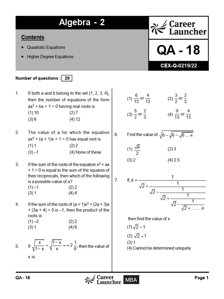 Algebra 2 | PDF | Quadratic Equation | Equations