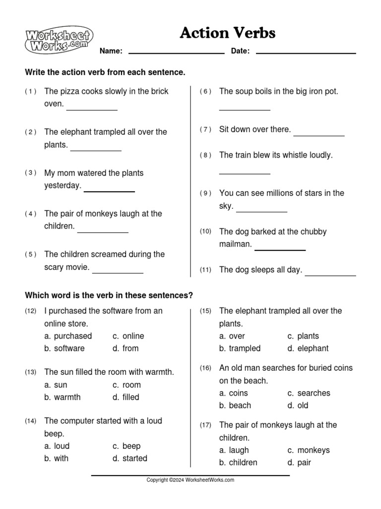 WorksheetWorks Action Verbs 1 | PDF | Syntax | Linguistics WorksheetWorks Action Verbs 1 | PDF | Syntax | Linguistics