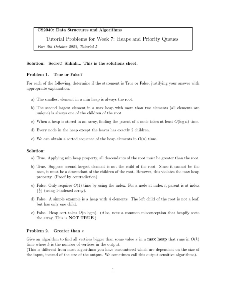 Cs2040 Tutorial5 Ans Pdf Algorithms And Data Structures Algorithms 