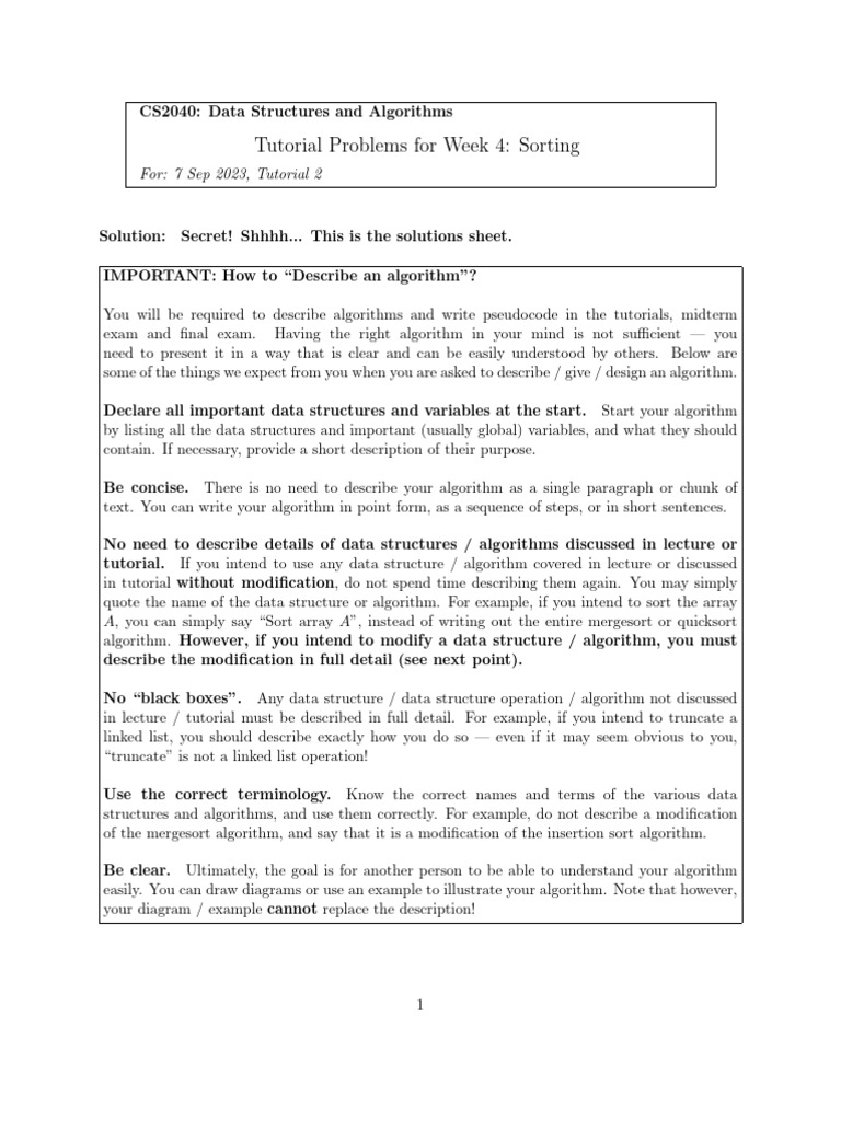 Cs2040tutorial2ans Pdf Algorithms And Data Structures Algorithms 