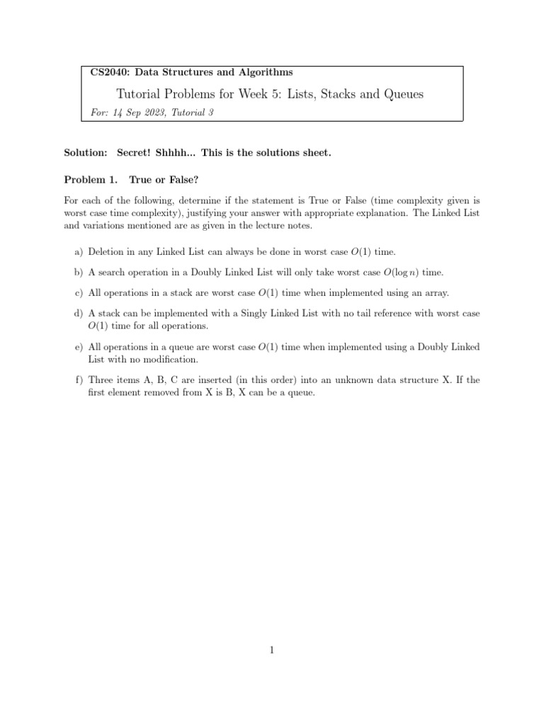 CS2040 Tutorial3 Ans | PDF | Queue (Abstract Data Type) | Theoretical ... CS2040 Tutorial3 Ans | PDF | Queue (Abstract Data Type) | Theoretical ...