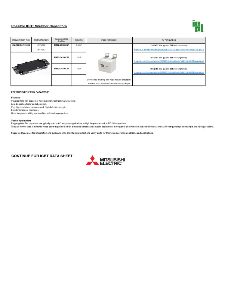 Possible IGBT Snubber Capacitors: Continue For Igbt Data Sheet | PDF | Capacitor | Electrical ...